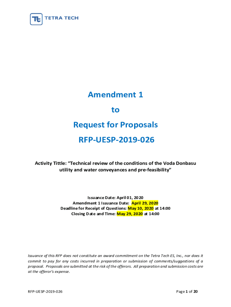 Fillable Online Amendment 1 to Request for Proposals RFP-UESP-2019-026 ...