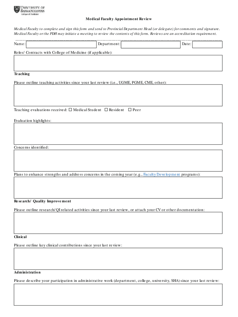 Fillable Online medicine usask Fill - Free fillable Faculty Appointment ...