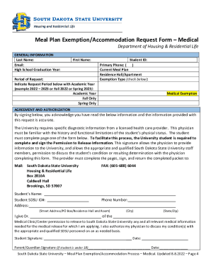 Fillable Online Meal Plan Exemption/Accommodation - Medical Fax Email ...
