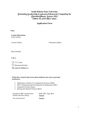 Fillable Online SDSU PLAINS REU Application Form Fax Email Print ...