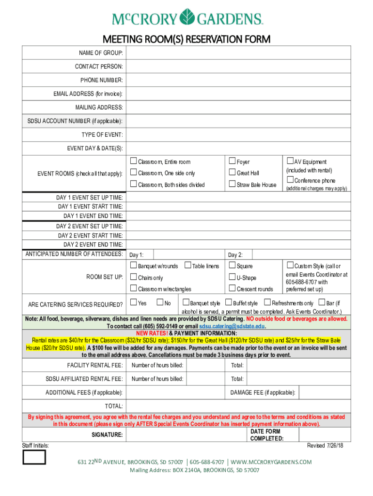 Fillable Online Meeting Room(s) Reservation Form Fax Email Print ...