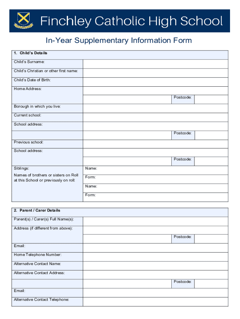 Fillable Online In-Year Supplementary Information Form Fax Email Print ...