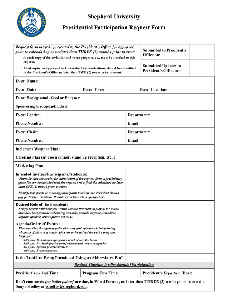 Fillable Online Shepherd University Presidential Participation Request Form Fax Email Print ...
