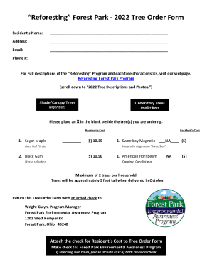 Fillable Online Reforesting Forest Park - 2022 Tree Order Form Fax ...