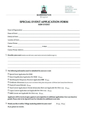 Fillable Online SPECIAL EVENT APPLICATION FORM Fax Email Print - pdfFiller