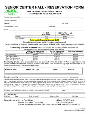 Fillable Online SENIOR CENTER HALL - RESERVATION FORM Fax Email Print ...
