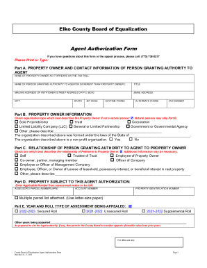Fillable Online Elko County Board of Equalization - Agent Authorization ...