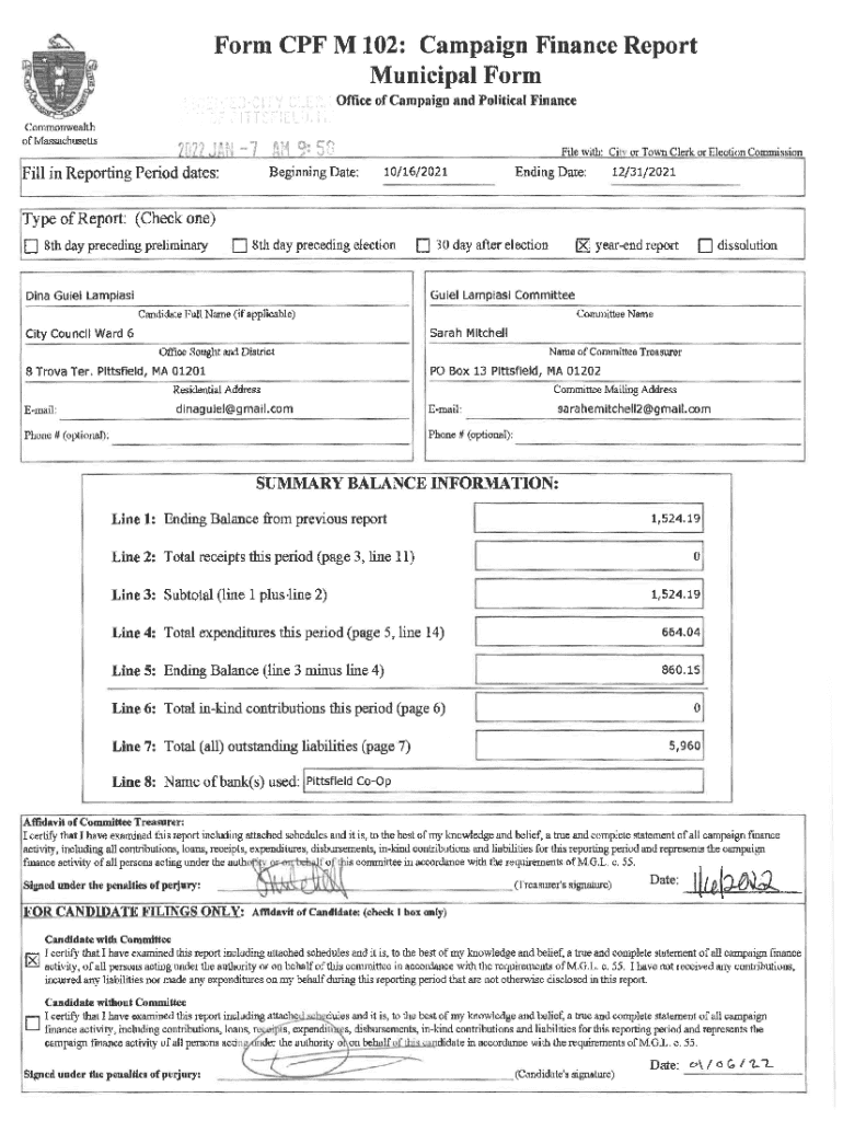 Fillable Online files.ocpf.uspdfformsForm CPF M 102-0: Campaign Finance ...