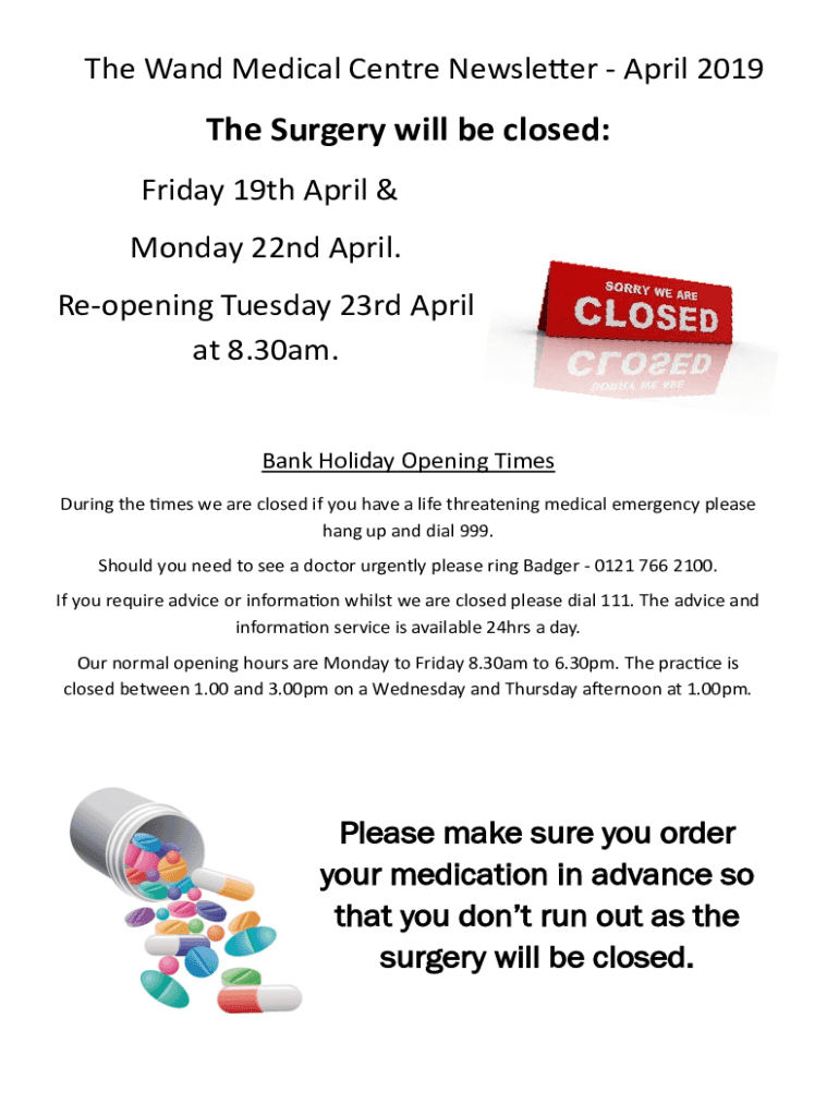 Fillable Online The Surgery will be closed: - The Wand Medical Centre ...