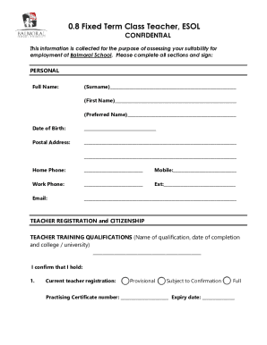 Fillable Online Application-Form-Balmoral-School-.8-Esol-Teacher.pdf ...