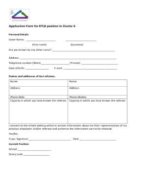 Fillable Online Application Form for RTLB position in Cluster 6 - Education Gazette Fax Email ...