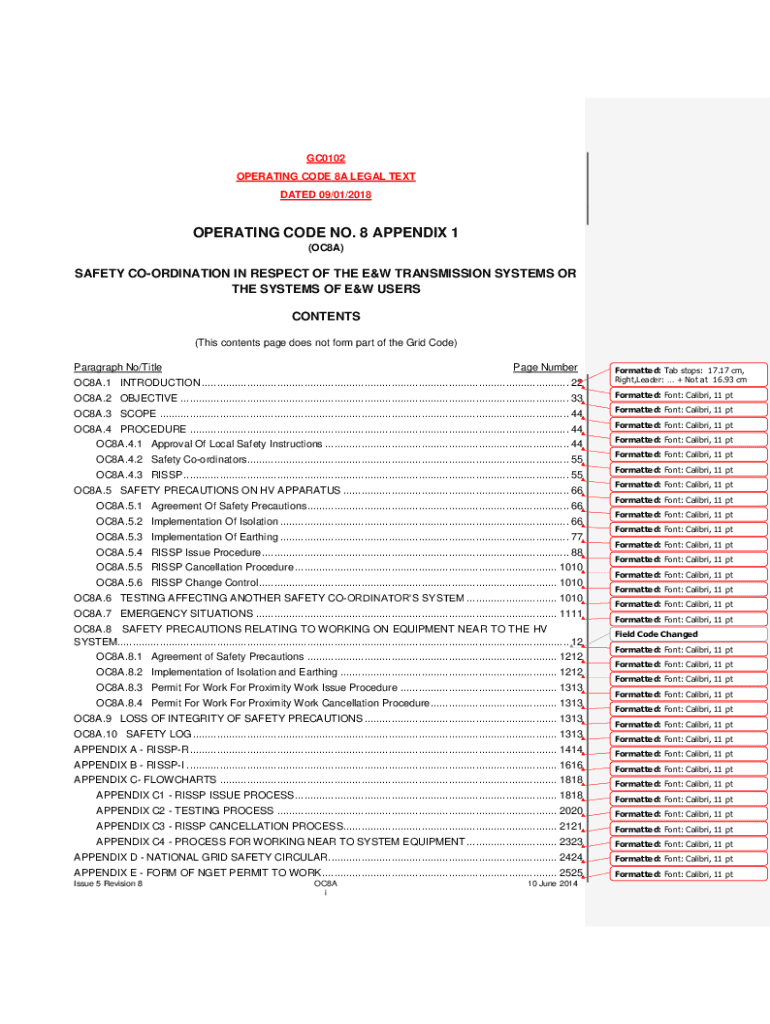 Fillable Online OPERATING CODE NO. 8 APPENDIX 1 - National Grid Fax ...