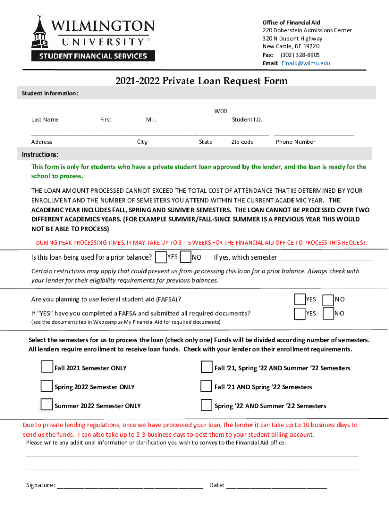 Fillable Online 2021-2022 Private Loan Request Form Fax Email Print - pdfFiller