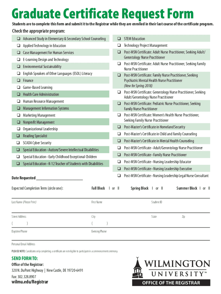 Fillable Online Graduate Certificate Request Form Fax Email Print - pdfFiller