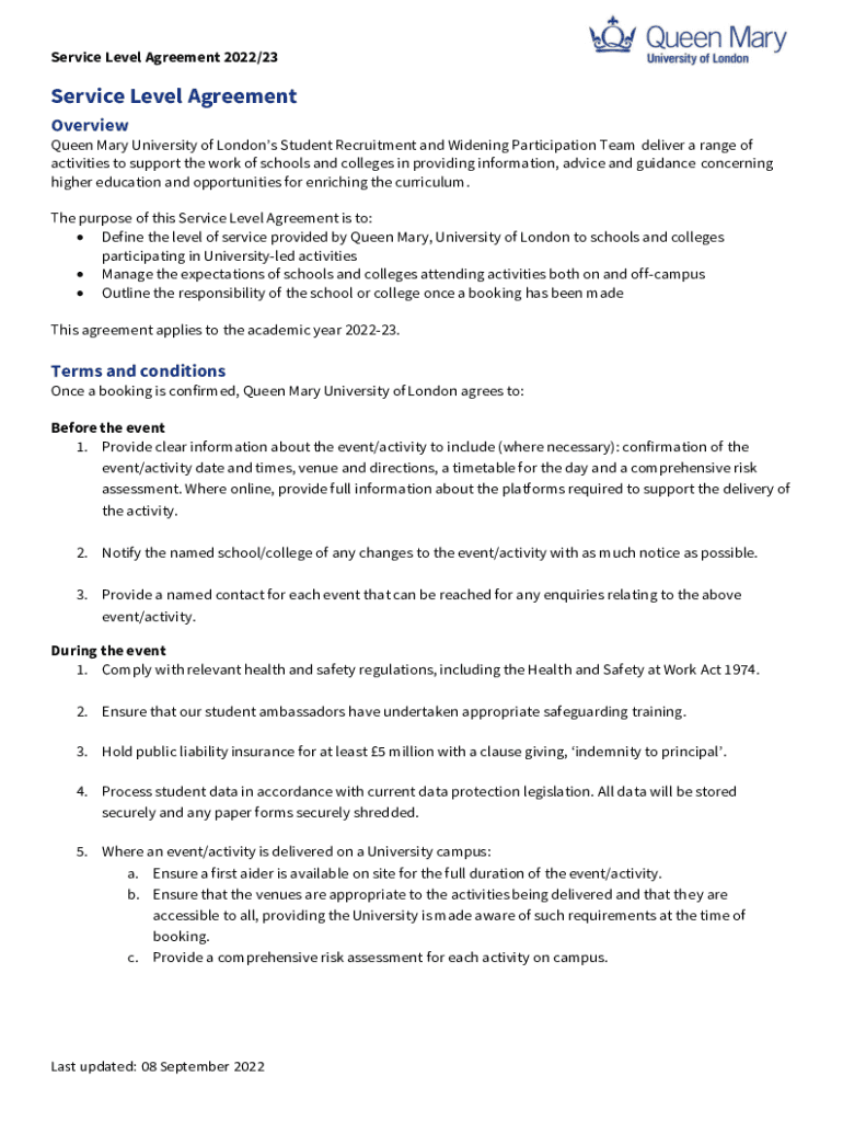 Fillable Online Service Level Agreement - Queen Mary University of London Fax Email Print ...