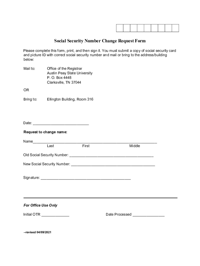 Fillable Online Social Security Number Change Request Form Fax Email ...