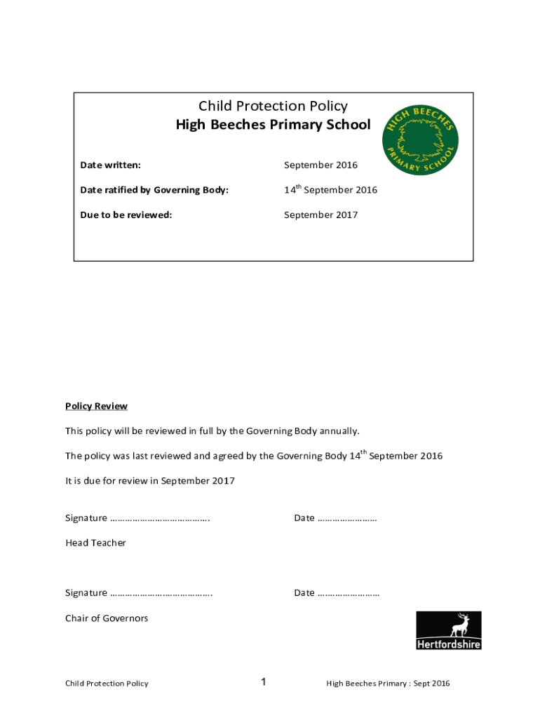 Fillable Online Child Protection Policy High Beeches Primary School Fax ...