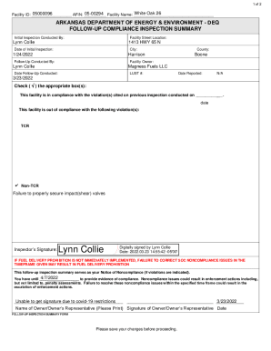 Fillable Online Follow-up Inspection #- ADEQ Fax Email Print - pdfFiller