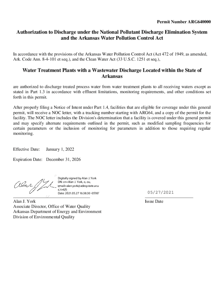 Fillable Online Permit Number ARG640000 - ADEQ Fax Email Print - pdfFiller
