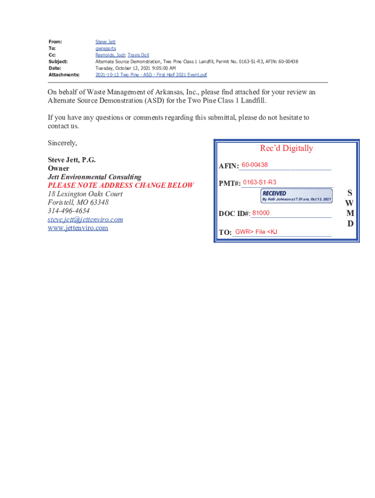 Fillable Online Alternate Source Demonstration, Two Pine Class 1 Landfill, Permit No. 0163-S1-R3 ...