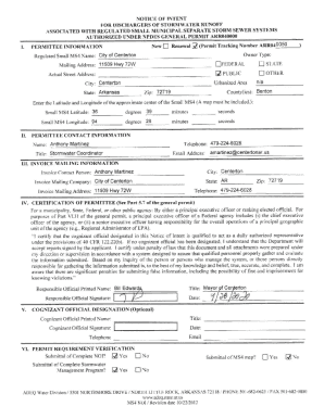Fillable Online NOTICE OF INTENT - adeq.state.ar.us Fax Email Print ...