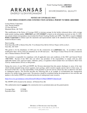 Fillable Online Permit Tracking Number: ARR00C260 AFIN: 17-00016 NOTICE ...