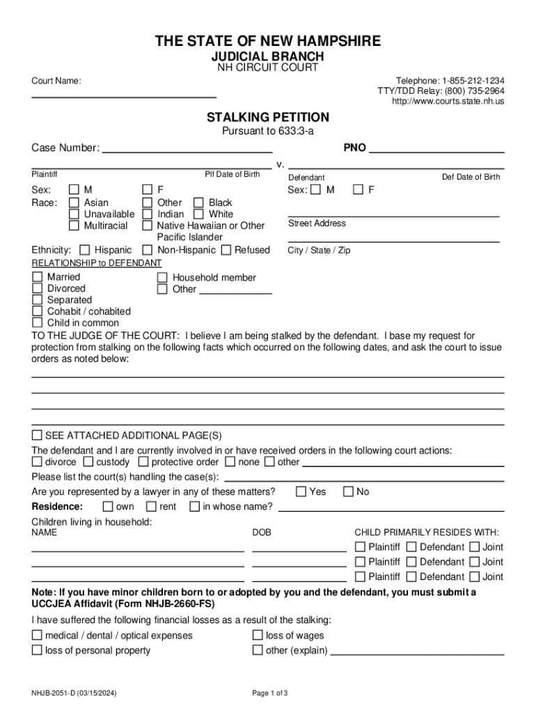 Nh stalking petition: Fill out & sign online | DocHub