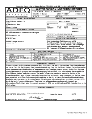 Fillable Online Inspection Report: City of Siloam Springs PCI WATER ...