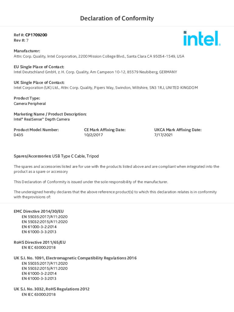 Fillable Online Declaration of Conformity - community.intel.com Fax Email Print - pdfFiller