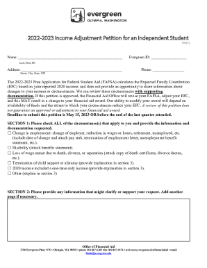 Fillable Online 2022-2023 Income Adjustment Request - Independent ...