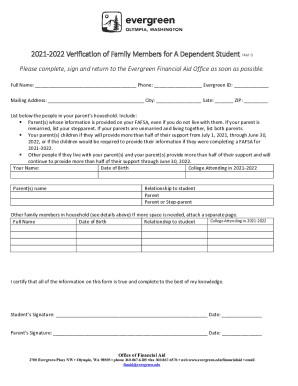 Fillable Online 2021-2022 Verification of Family Members for A Dependent Student Fax Email Print ...