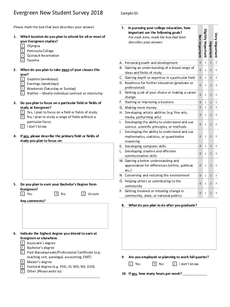 Fillable Online 199.167.78.88sitesdefaultEvergreen New Student Survey ...