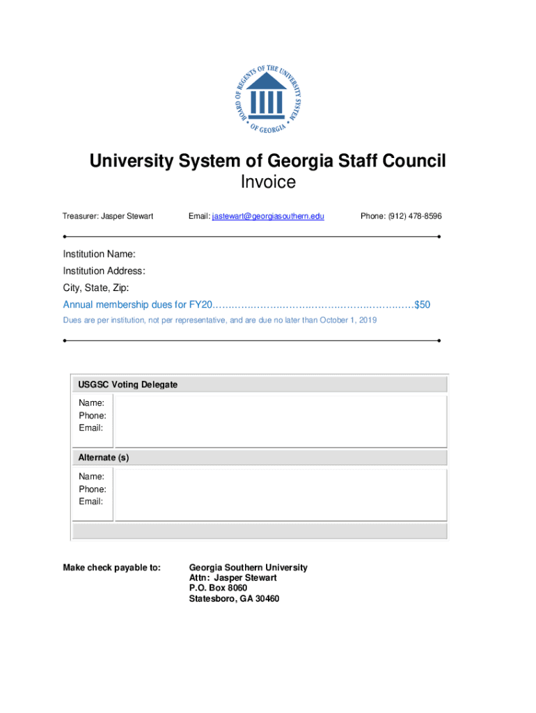 Fillable Online University System of Georgia Staff Council Invoice Fax ...