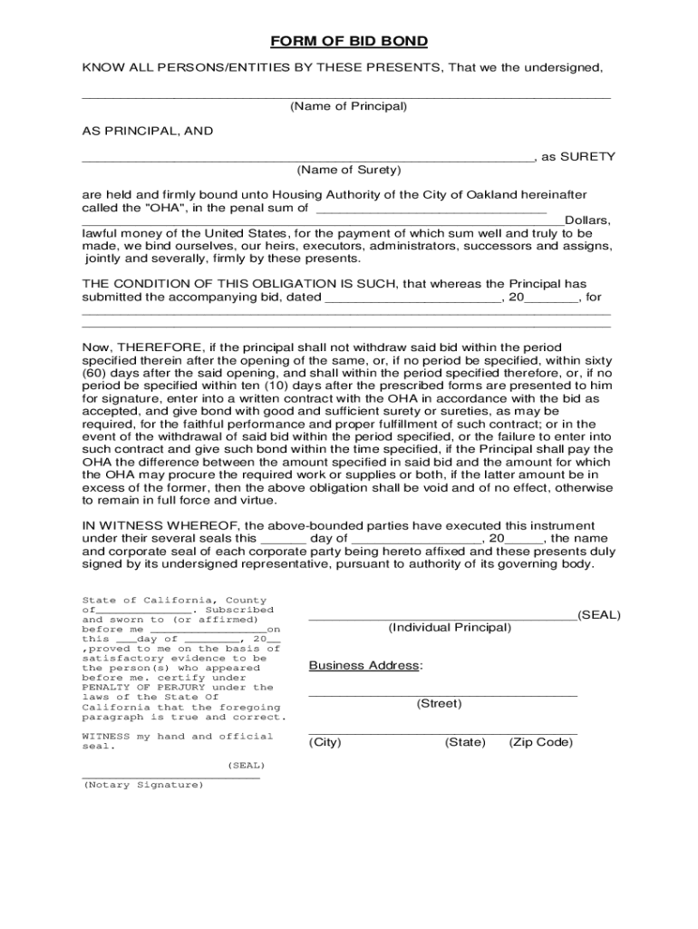 Fillable Online BID OPENING FORM - OAKHA Fax Email Print - pdfFiller