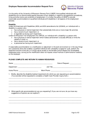Fillable Online www3.uwsp.eduhrDocumentsEmployee Reasonable Accommodation Request Form Fax Email ...