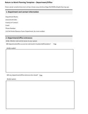 Fillable Online Return to Work Planning Template Department/Office Fax ...