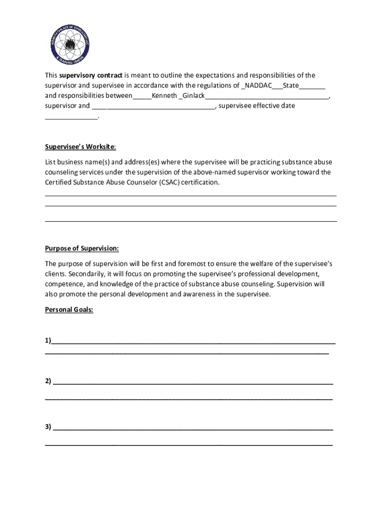 Fillable Online Sample Clinical Supervision ContractEthics ...
