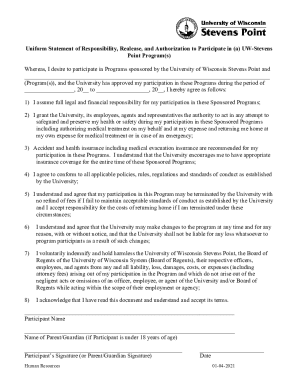 Fillable Online Uniform Statement of Responsibility, Realease, and ...