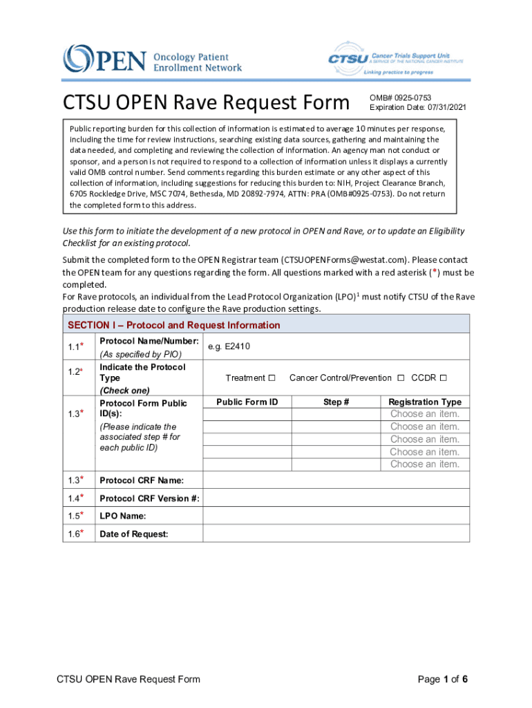 Fillable Online CTSU OPEN Rave Request Form Fax Email Print - pdfFiller