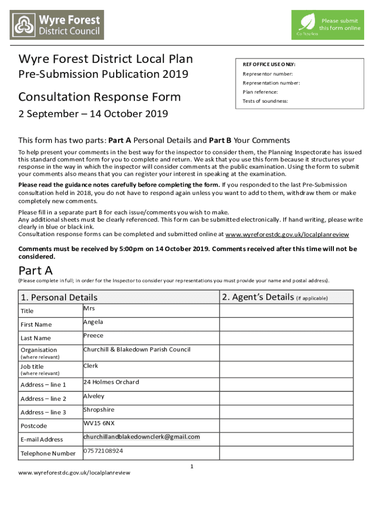 Fillable Online Wyre Forest District Local Plan Consultation Response Form ... Fax Email Print ...