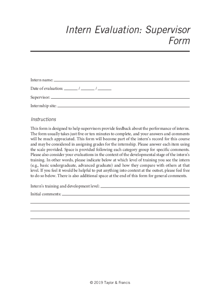 Fillable Online Intern Evaluation: Supervisor Form - Amazon S3 Fax ...