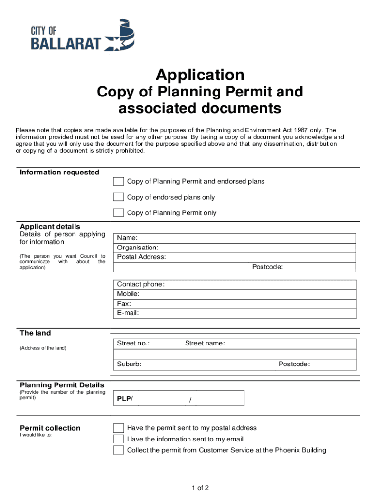 Fillable Online Obtain copies of planning permits and endorsed plans Fax Email Print - pdfFiller
