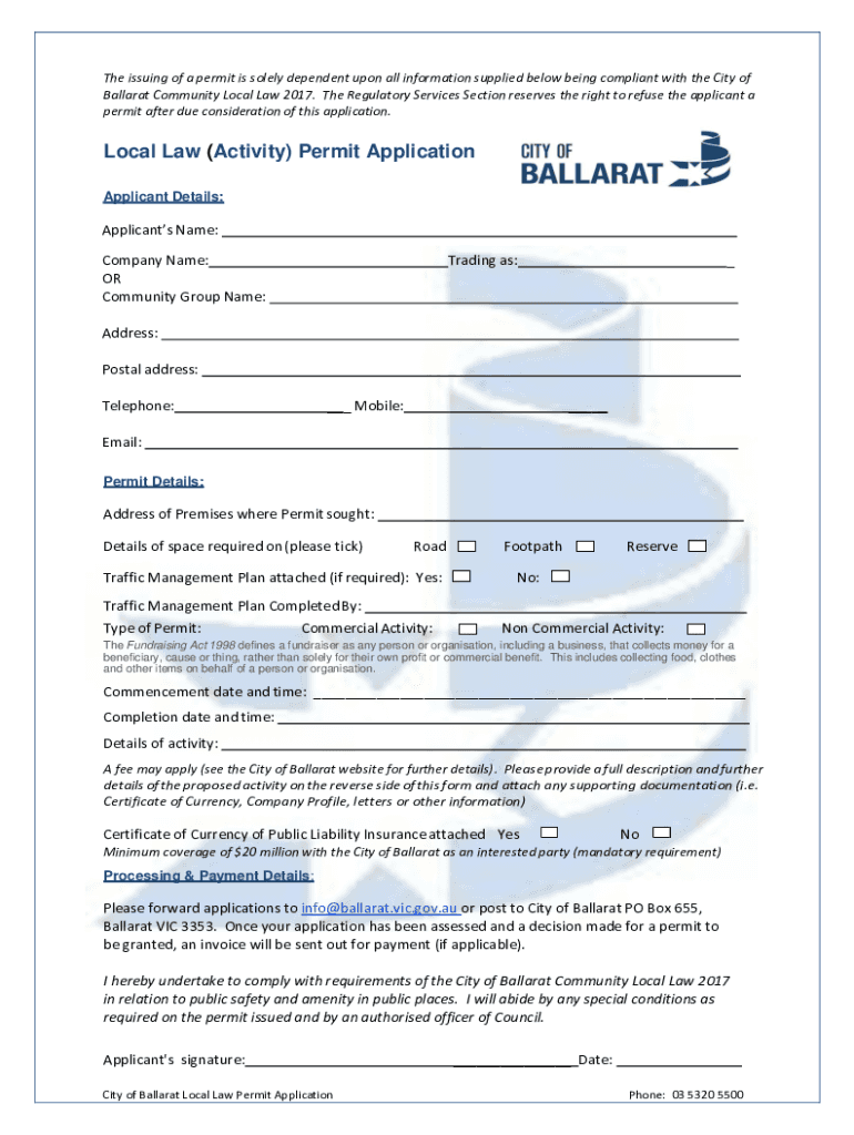 Fillable Online Local Law (Activity) Permit Application - City of ...