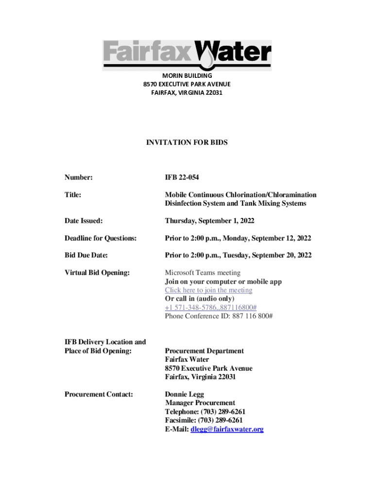 Fillable Online IFB 22-054 Mobile Continuous Chlorine Disinfection System ... Fax Email Print ...