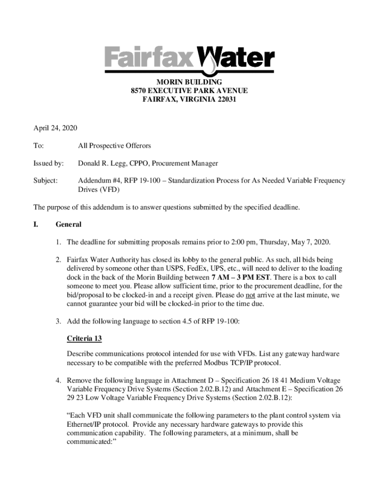 Fillable Online Addendum #4, RFP 19-100 Standardization Process for As ...