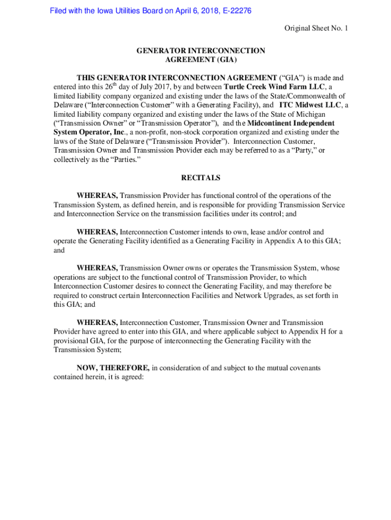 Fillable Online Original Sheet No. 1 GENERATOR INTERCONNECTION ... Fax ...