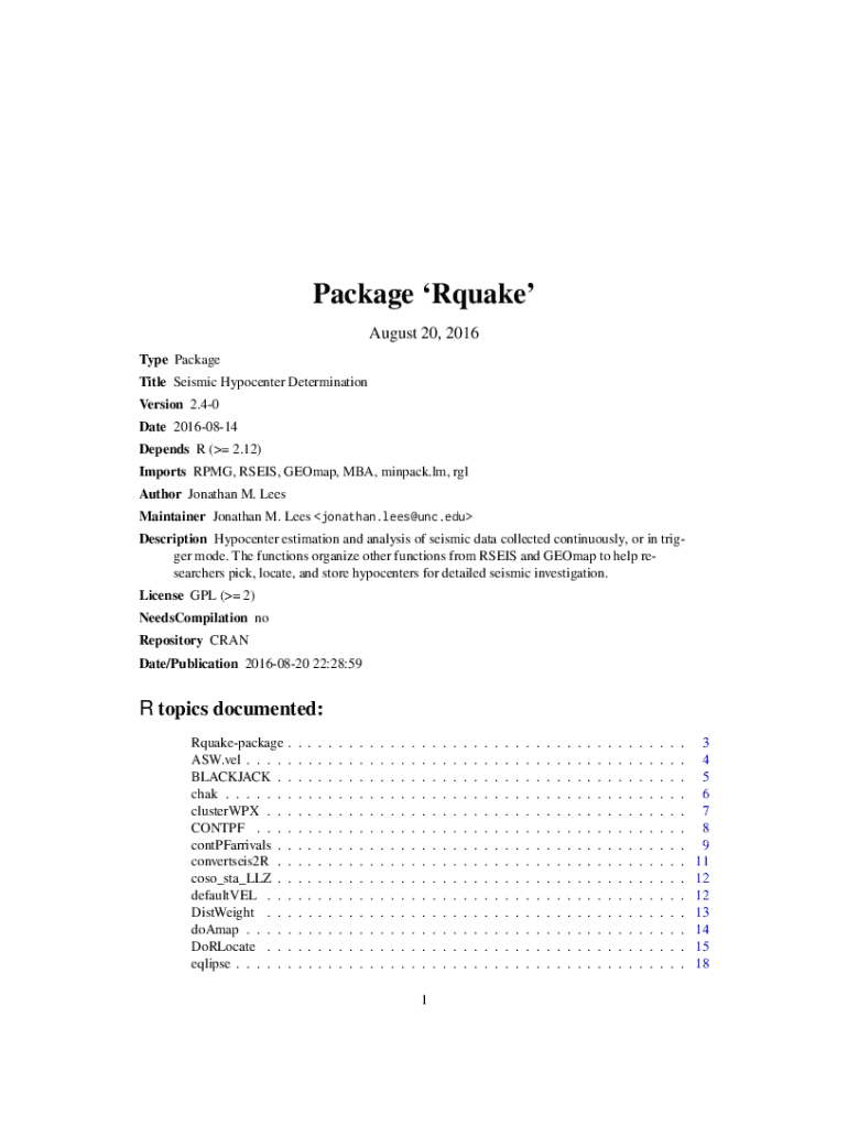 Fillable Online rdrr.iocranRquakeRquake-package: Seismic Analysis of ...