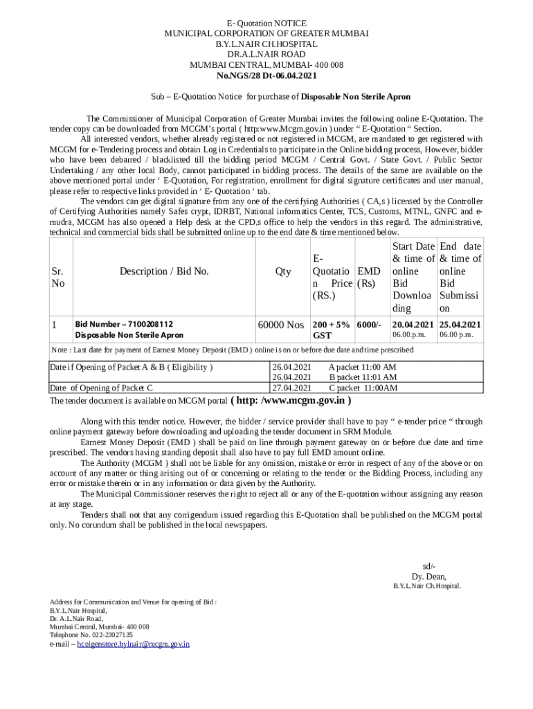 Fillable Online E-Quotation Notice - portal.mcgm.gov.in Fax Email Print - pdfFiller