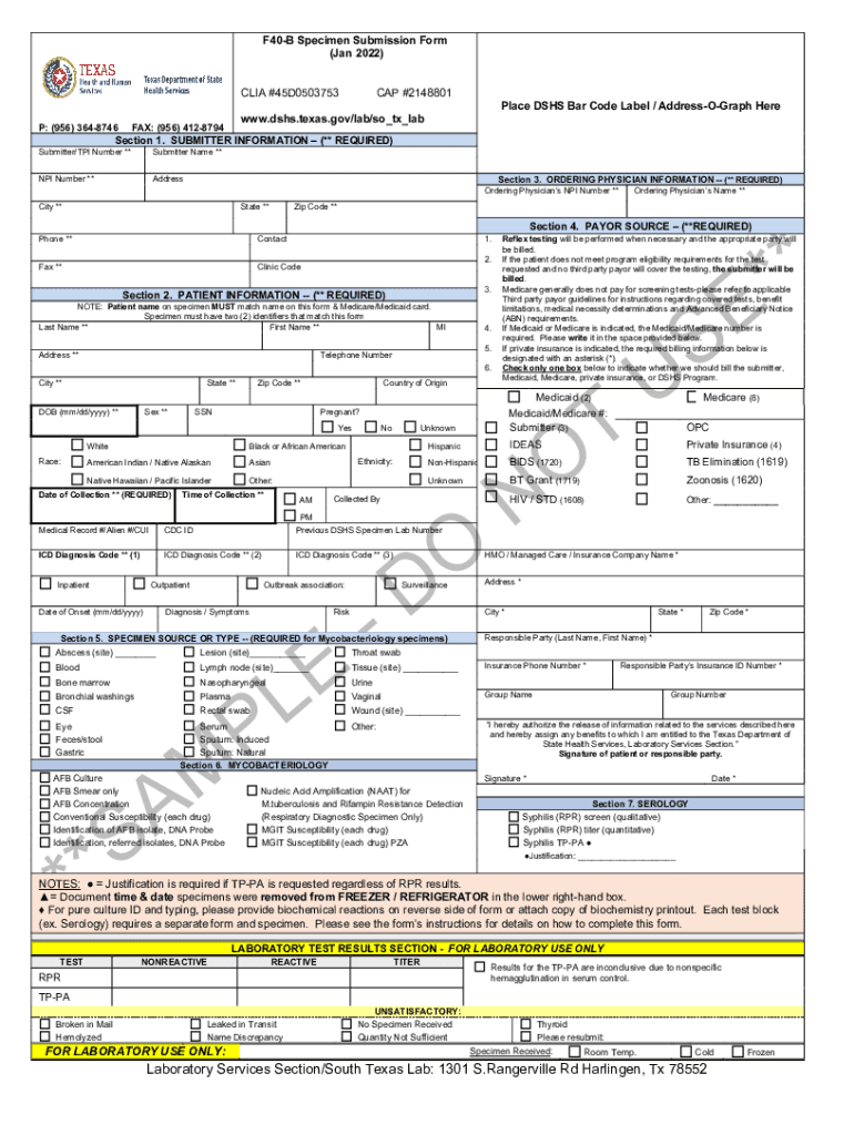 Fillable Online dshs texas SAMPLE - DO NOT USE Fax Email Print - pdfFiller