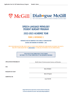 Fillable Online SPEECH-LANGUAGE PATHOLOGY STUDENT BURSARY ... Fax Email Print - pdfFiller